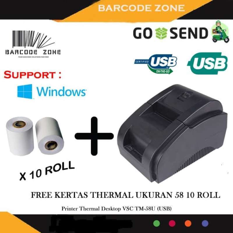 Jual Mini Pos Printer Kasir Thermal Vsc Tm-58u 58mm + 10 Roll Thermal 58 Di Seller Egel Market ...