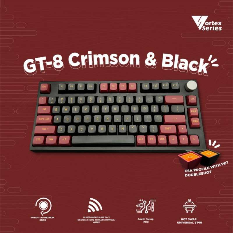 Promo Vortexseries Gt-8 Black & Crimson Wireless Mechanical Keyboard ...
