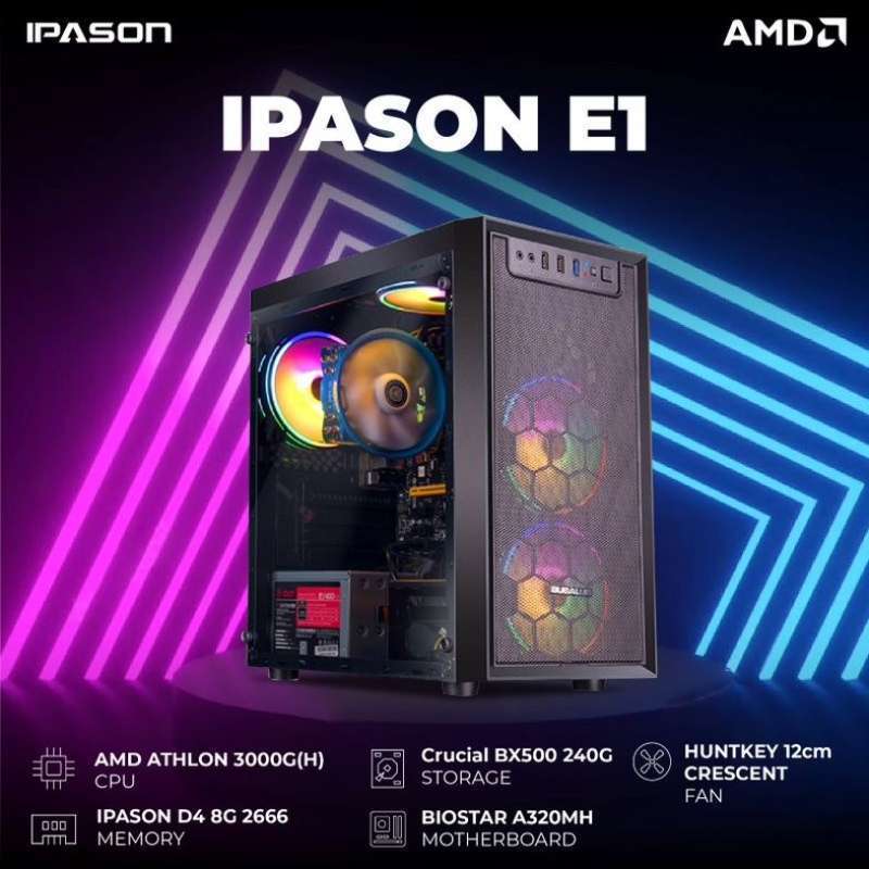 Jual Ipason Gaming Pc E1 3000g A320 8g 240g 500w Win10 Free Fans*3 Black 16 Gb - Gtx 1650 16 Gb ...