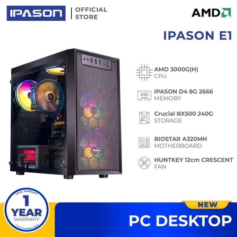 Jual Ipason Gaming Pc E1 3000g A320 8g 240g 500w Win10 Free Fans*3 ...