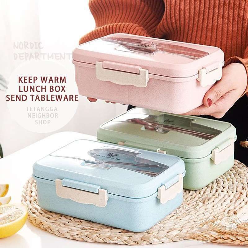 Jual Lunch Box Set Kotak Bekal Makan Jerami Gandum kotak makan 1000ml 4 In 1 Free Sendok Tempat ...
