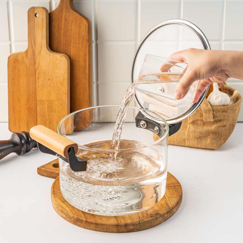 Promo Arami Lifestyle Naembi Big Glass Cooking Pot Wooden Handle 2l W ...