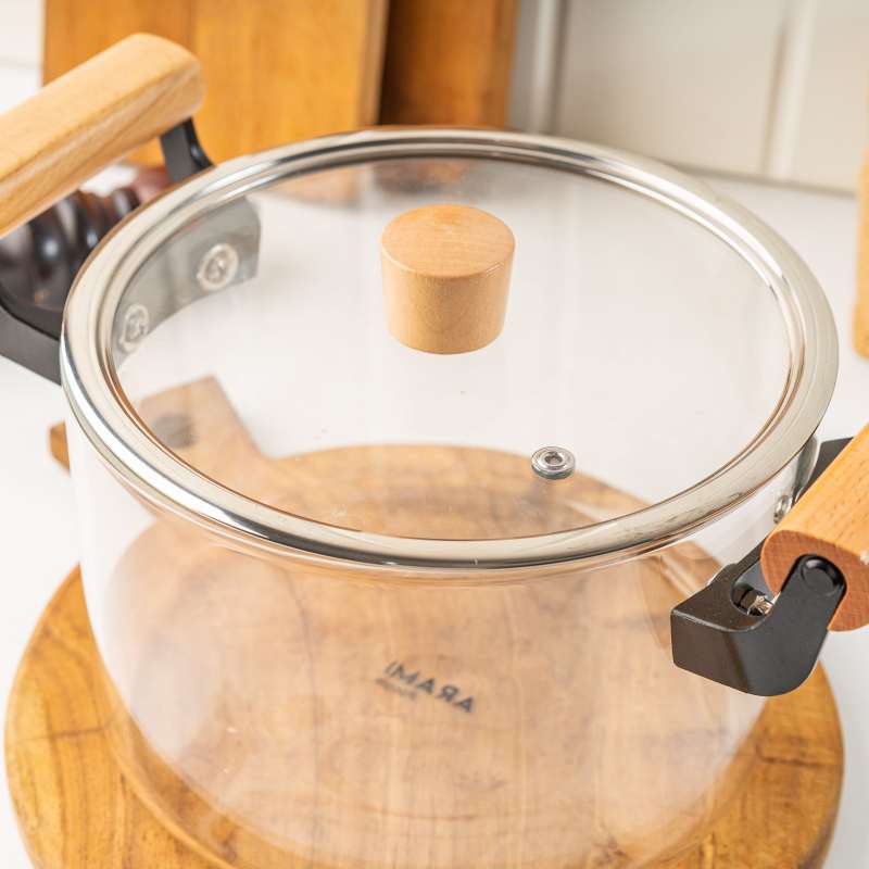 Promo Arami Lifestyle Naembi Big Glass Cooking Pot Wooden Handle 2l W ...