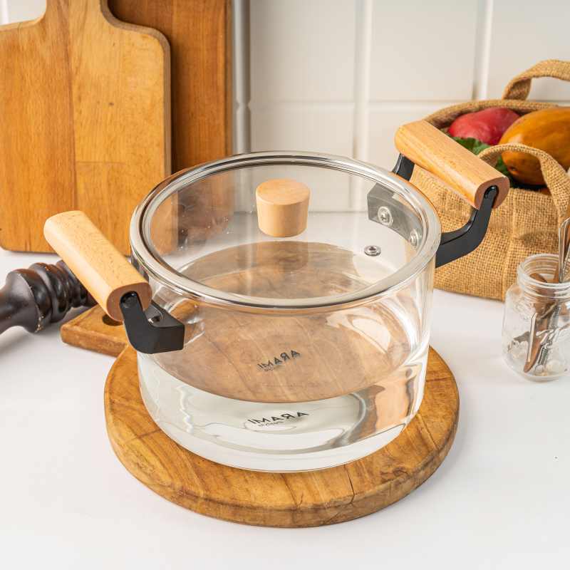 Promo Arami Lifestyle Naembi Big Glass Cooking Pot Wooden Handle 2l W ...