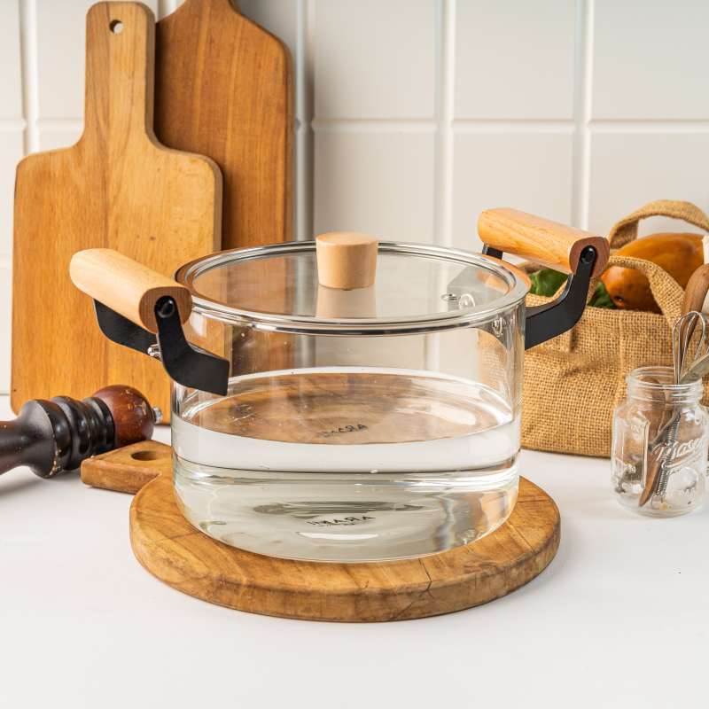 Promo Arami Lifestyle Naembi Big Glass Cooking Pot Wooden Handle 2l W ...