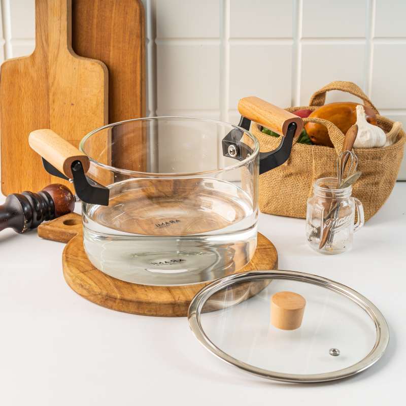 Promo Arami Lifestyle Naembi Big Glass Cooking Pot Wooden Handle 2l W ...