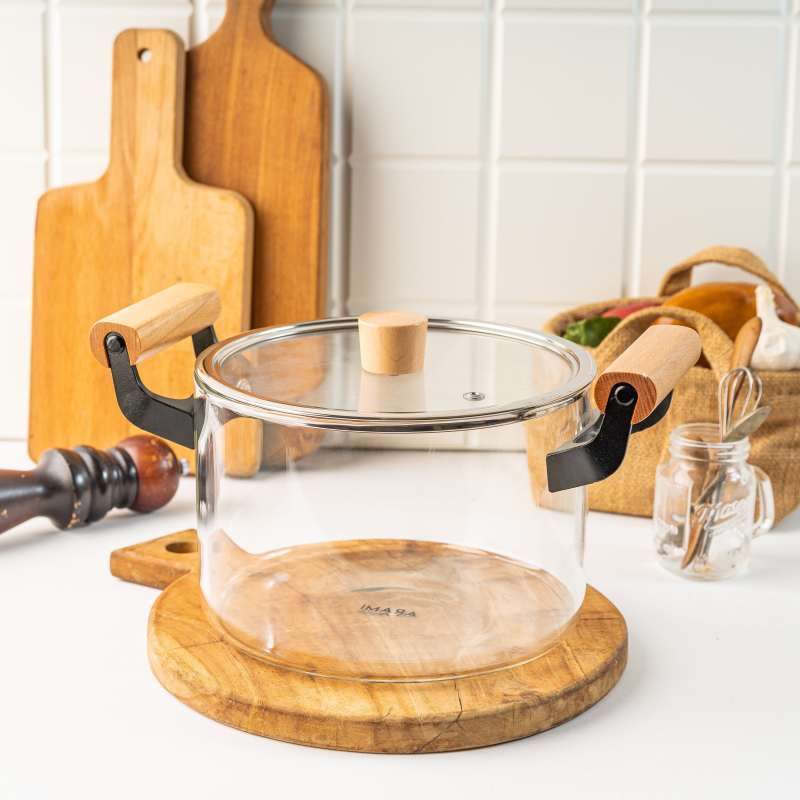 Promo Arami Lifestyle Naembi Big Glass Cooking Pot Wooden Handle 2l W ...