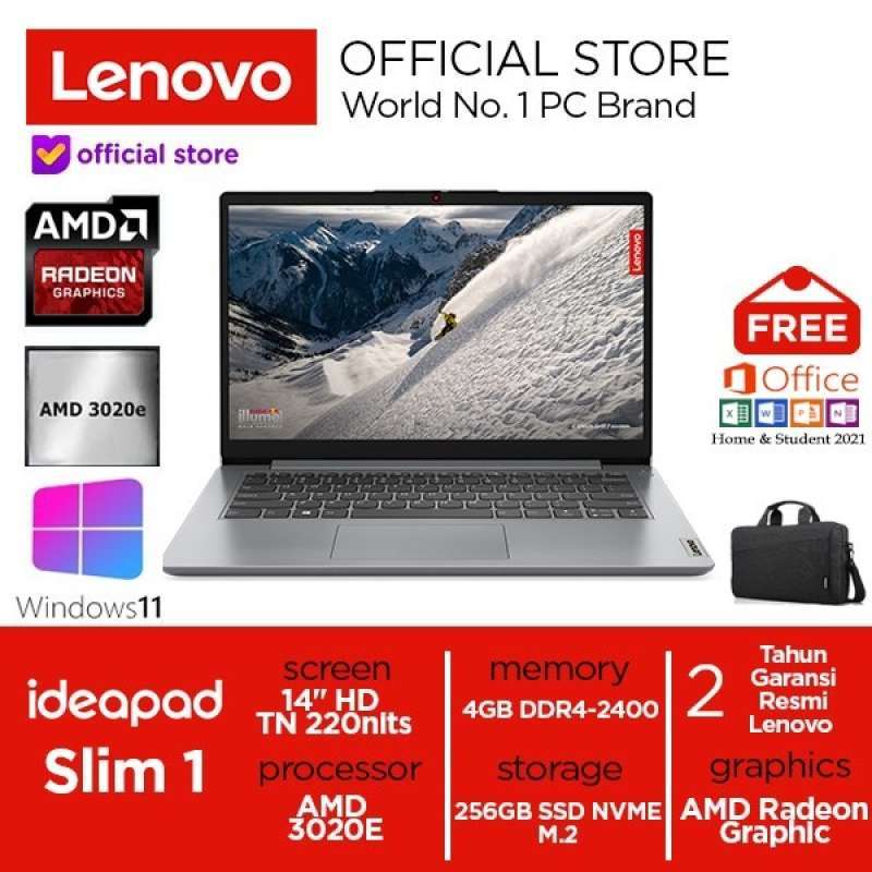 Jual Laptop Lenovo Ideapad Slim 1 Amd 3020e 256gb Ssd 4gb Win11+ohs ...