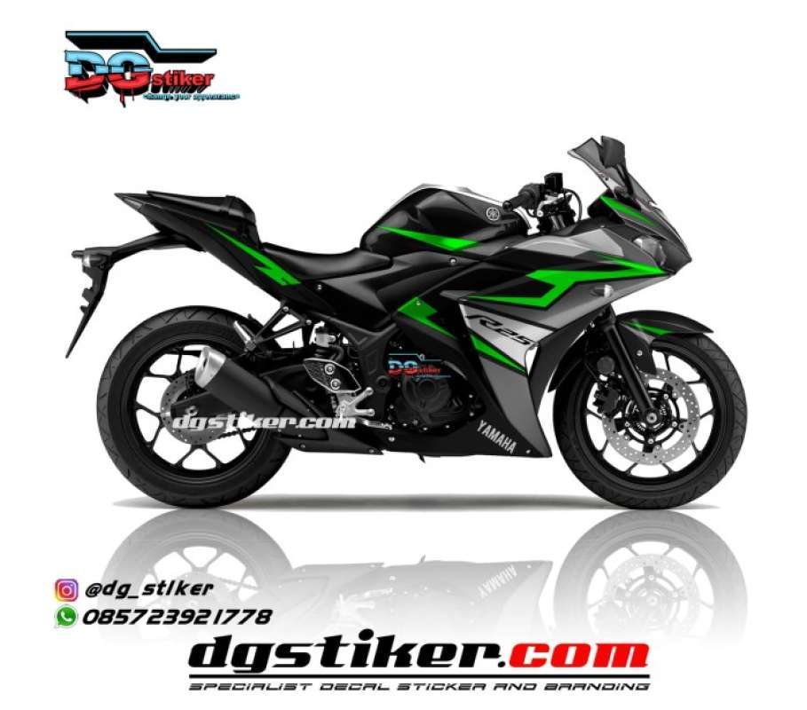 Promo Modifikasi Decal Sticker Yamaha R25 Hitam Silver Garis Hijau ...