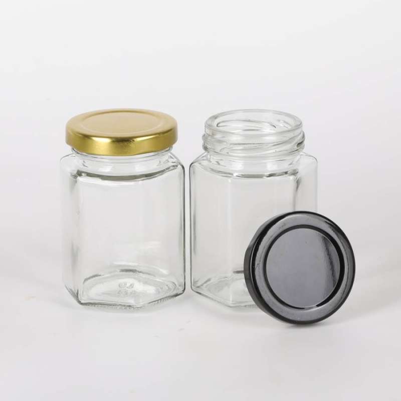 Promo Botol kaca hexagonal jar toples madu selai 100ml vol air x120pcs ...