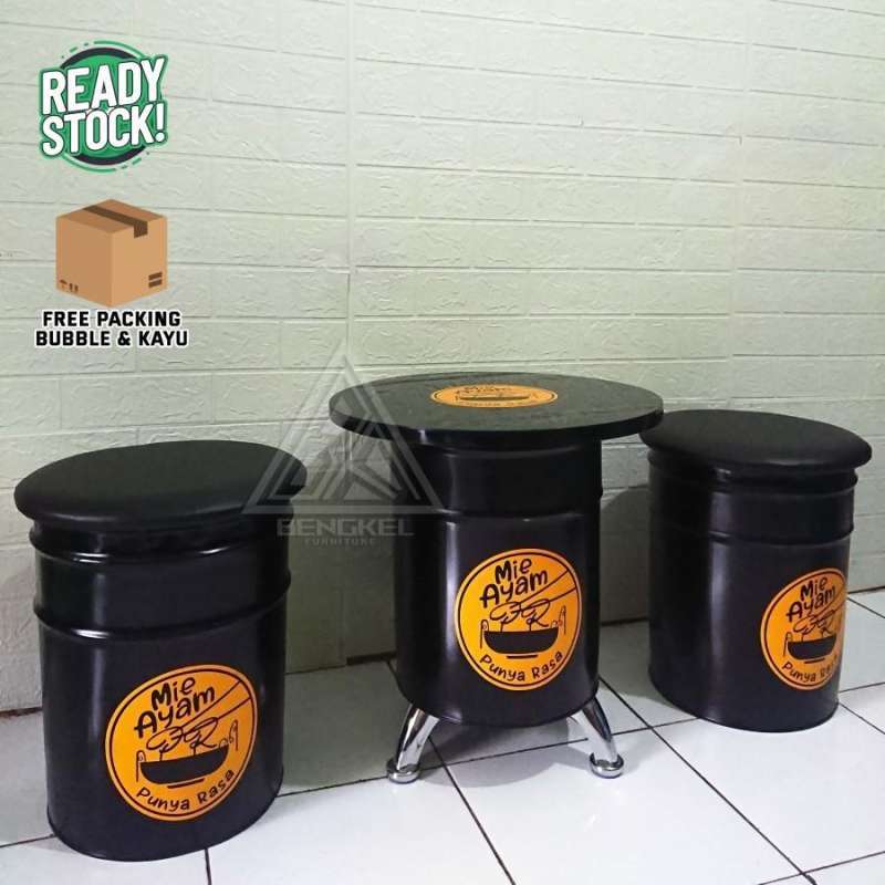 Jual Meja dan Kursi Cafe Satu Set Model Tong - MEJA +STICKER di Seller ...