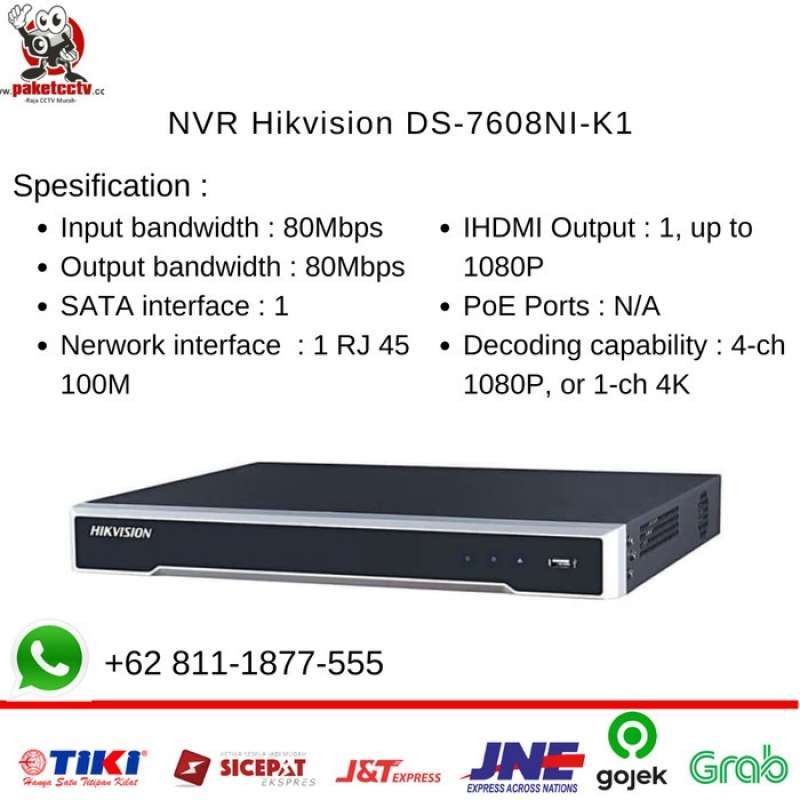 Promo NVR Hikvision DS-7608NI-K1 / NVR HIKVISION 8CH NON POE Diskon 23% ...