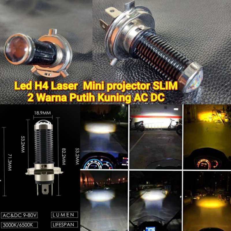 Promo Lampu Led motor H4 Laser Mini projector 2 warna HI LO Lampu utama ...