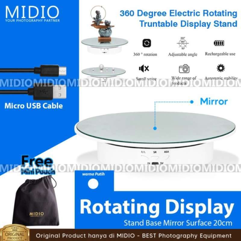 Jual Turn Table Display Table Rotary Rotasi 360 Plus Kaca Diameter 20cm ...