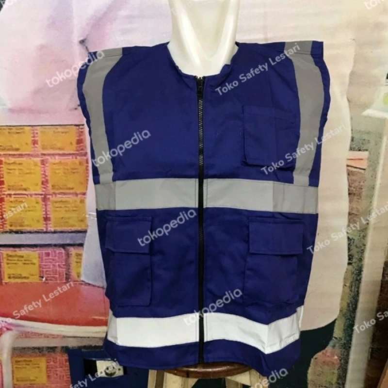 Jual Rompi Safety / Safety Vest Bahan Drill Warna Biru Navy Masgray Di ...