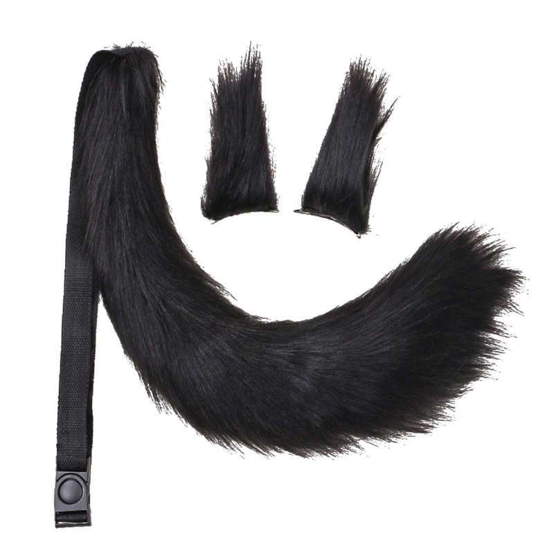 Promo 3x Plush Ears And Tail Set Women Girls Cosplay For Dance Fancy Prop Carnival Black Diskon