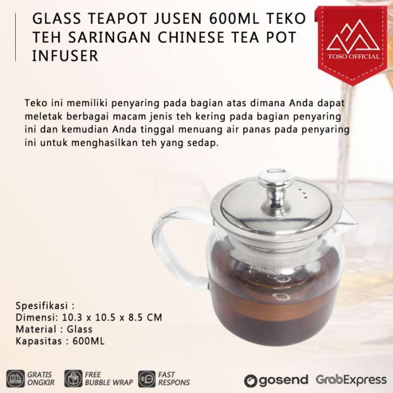 Jual GLASS TEAPOT JUSEN 600ML TEKO TEH SARINGAN CHINESE TEA POT INFUSER ...