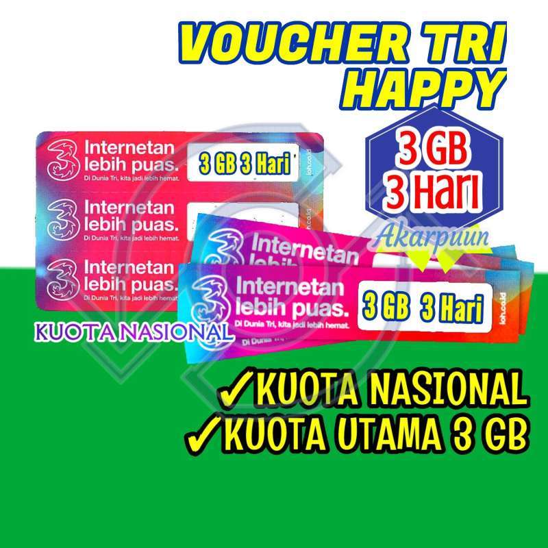 Promo Voucher Tri 3 gb 3 hari NASIONAL Diskon 1% di Seller Akarpuun - Kota Depok, Jawa Barat ...