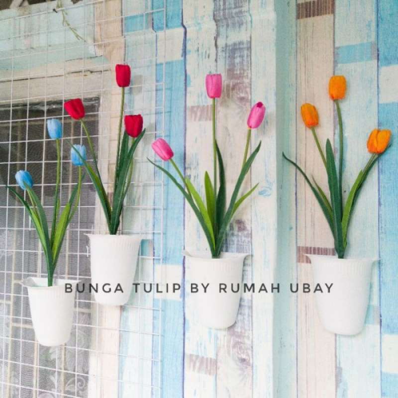 Jual Bunga Tulip Artificial 3 Kepala Pot Dinding Di Seller Monero Store ...