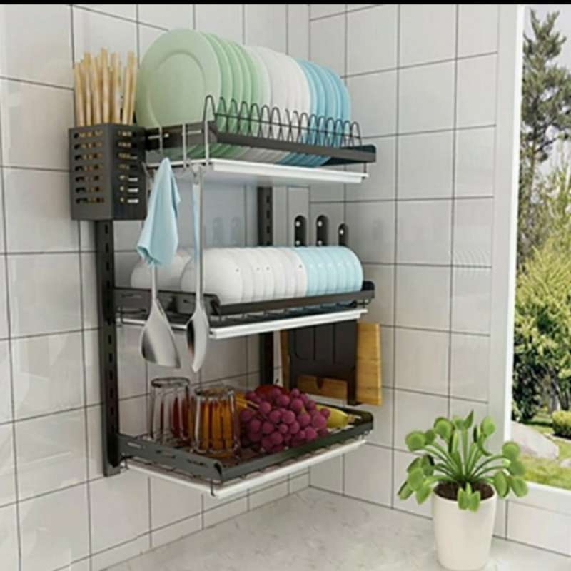 Jual rak piring portable stainless 3 susun / 3 tingkat rak serba guna ...