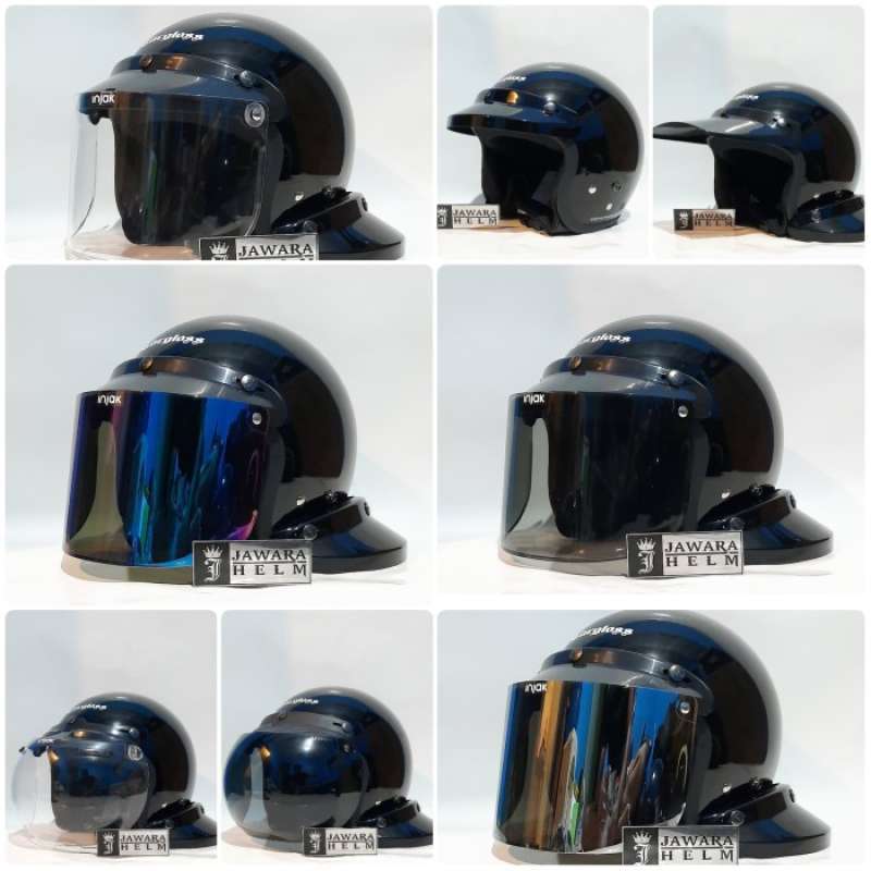 Promo HELM CARGLOSS CARGLOS CFM RETRO DEEP BLACK HITAM KACA DATAR ...
