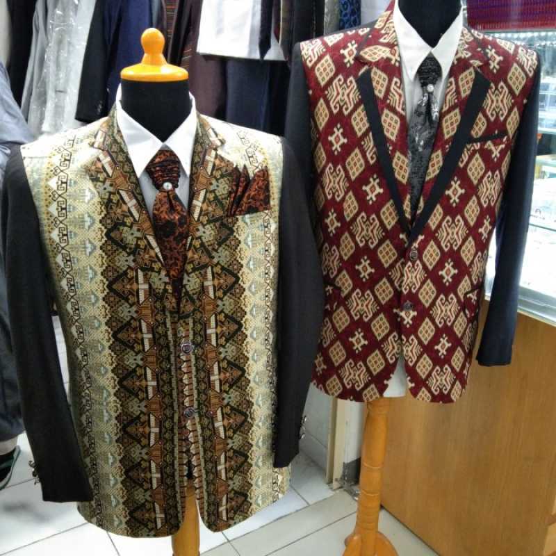 Jual Jas HQ kombinasi batik mewah perpaduan bahan semi woll kilap Jas ...