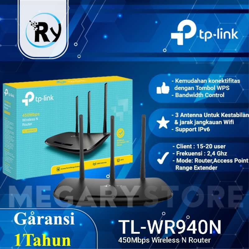 Jual TP-Link Wireless N Router 450Mbps - TL-WR940N - Black di Seller ...