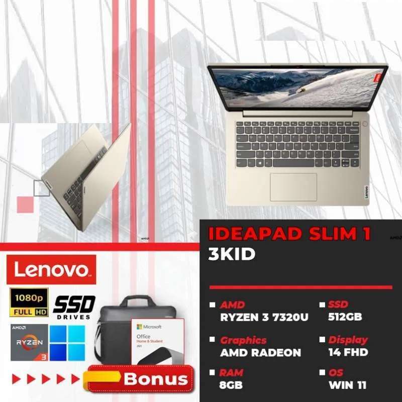 Jual LENOVO IDEAPAD SLIM 1 - RYZEN 3 7320U RADEON 610M 8GB 512SSD WIN11 OHS 14.0 FHD - BUNDLING ...