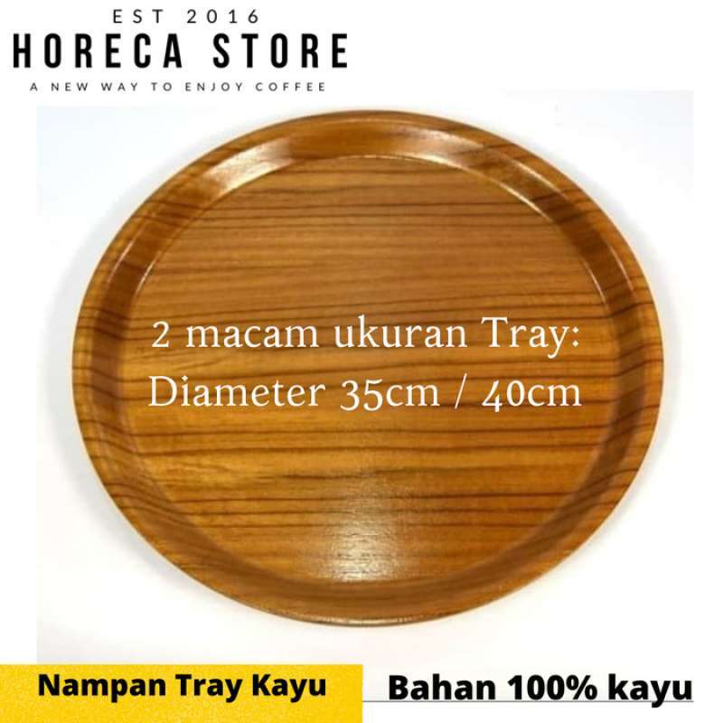 Promo Nampan Tray kayu Bulat 35cm 40cm - Baki kayu asli Bulat Diskon 23 ...