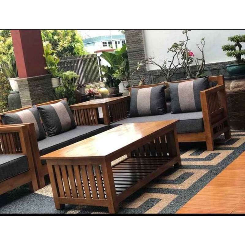 Jual Kursi Tamu Kayu Jati Minimalis Modern Lengkap Bantal duduk di ...
