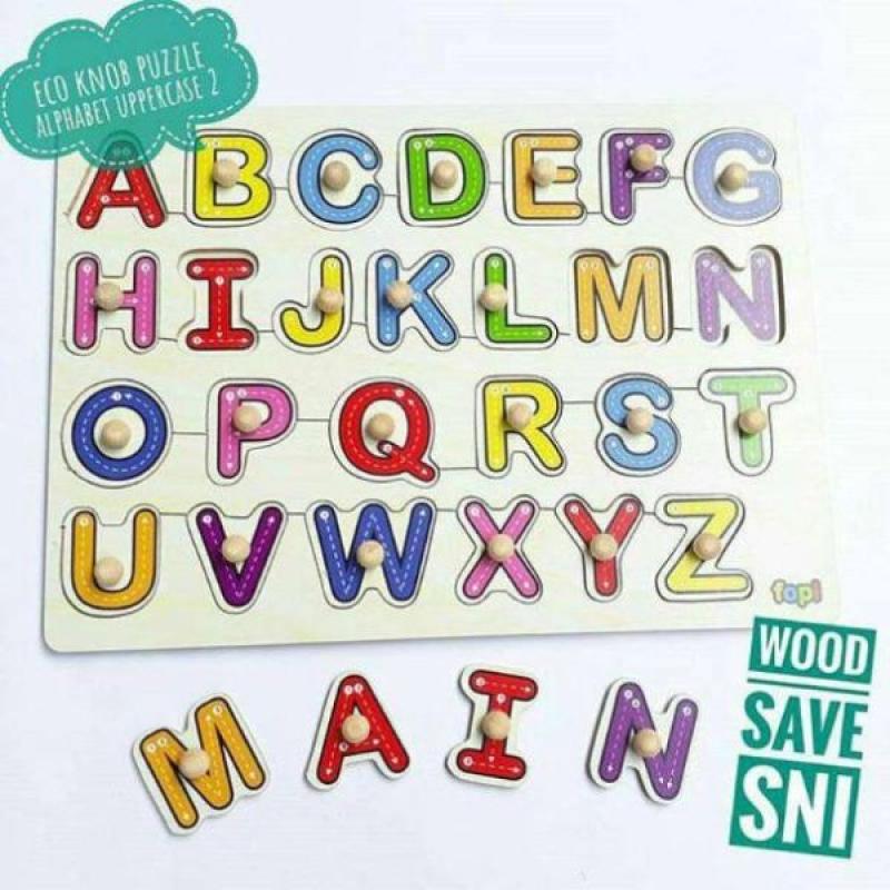 Jual mainan edukatif edukasi puzzle knob huruf besar kayu murah ...