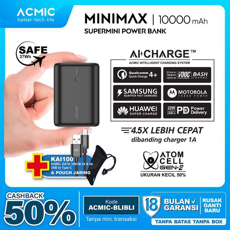 Jual Acmic Minimax Supermini 10000mah Aicharge Power Bank (qc4 + Pd + Vooc) - Minimax + Kai100 ...
