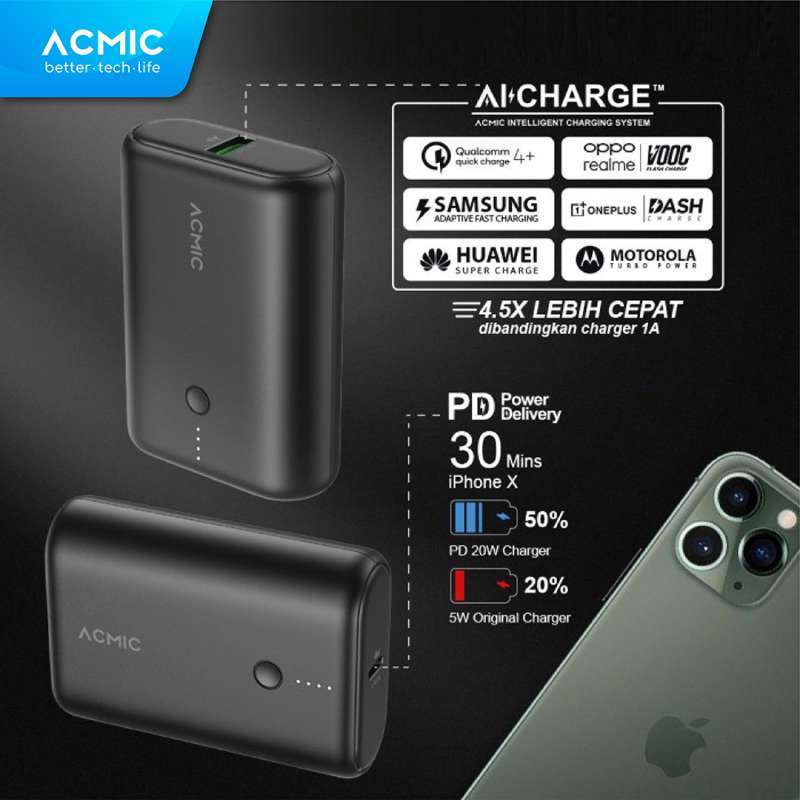 Jual ACMIC MINIMAX SuperMini 10000mAh AiCharge Power Bank (QC4 + PD + VOOC) - Minimax + KAi100 ...