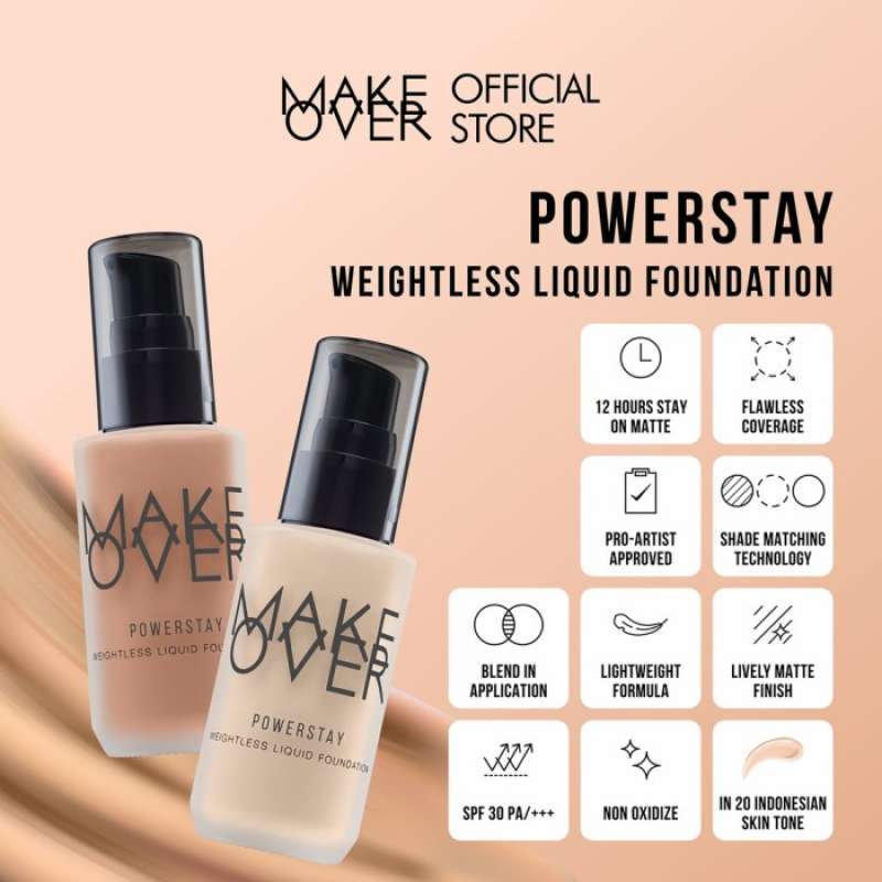 Jual MAKE OVER Powerstay Weightless Liquid Foundation 33 ml di Seller ...