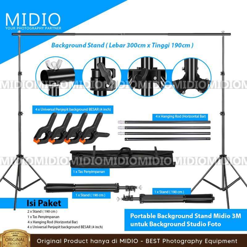 Jual Portable Background Stand Midio 3M untuk Background Studio Foto di ...