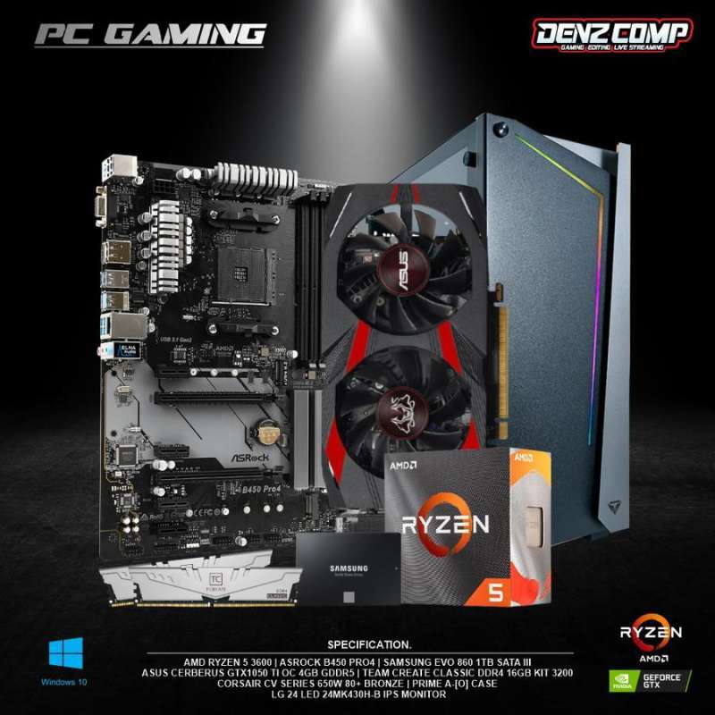Jual PC GAMING - AMD RYZEN 5 3600 (GTX1050 TI 4GB) RAM 16GB SSD 1TB LED ...