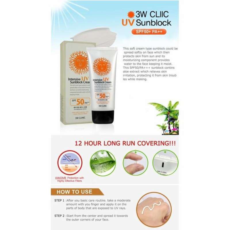 Jual 3w Clinic Intensive Uv Sun Block Cream Spf50+ Pa+++ 70ml Di Seller ...