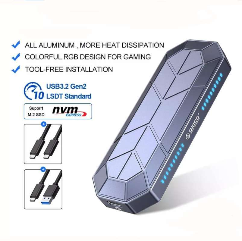 Jual Casing Rgb Ssd M2 Nvme Ke Usb Tipe C 3.1 Gen2 10gbps Ssd Box Cool ...