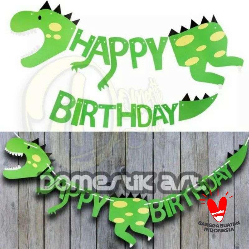 Jual Banner Ulang Tahun Happy Birthday Dinosaurus Besar / Bunting Flag ...