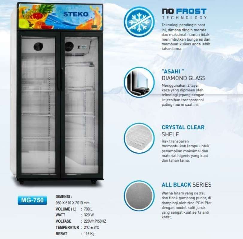 Promo Steko Showcase 2 Pintu MG-750 / MG750 / MG 750 - No Frost Diskon ...
