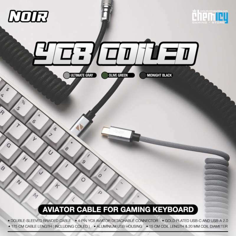 Jual Noir Yc8 / Yc-8 Coiled Aviator Cable Type-c For Gaming Keyboard ...