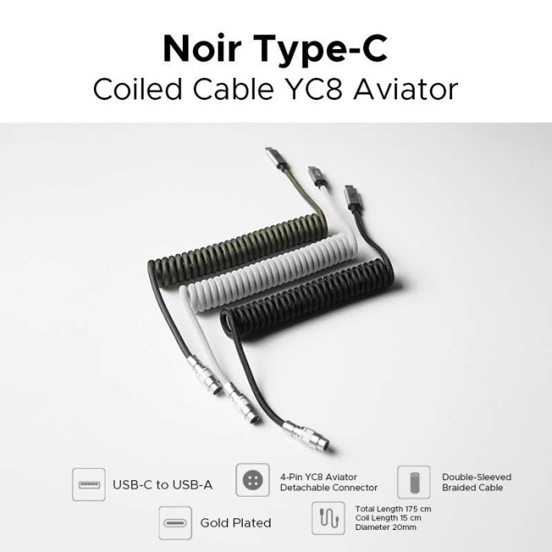 Jual Noir Yc8 / Yc-8 Coiled Aviator Cable Type-c For Gaming Keyboard ...