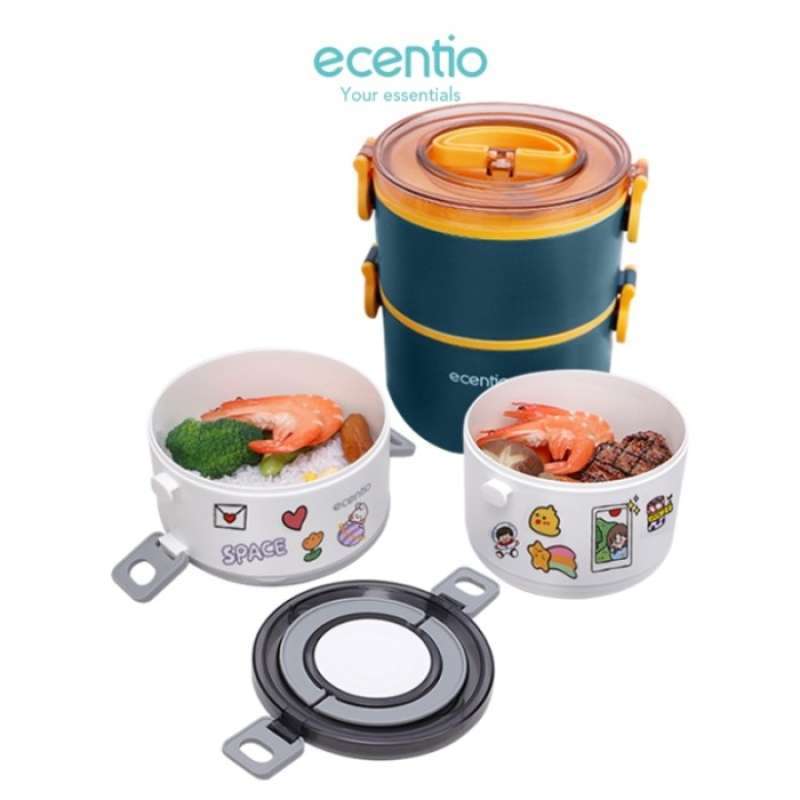 Promo Ecentio Tempat Makan Bulat Insulated Lunch Box Susun 2 Double ...