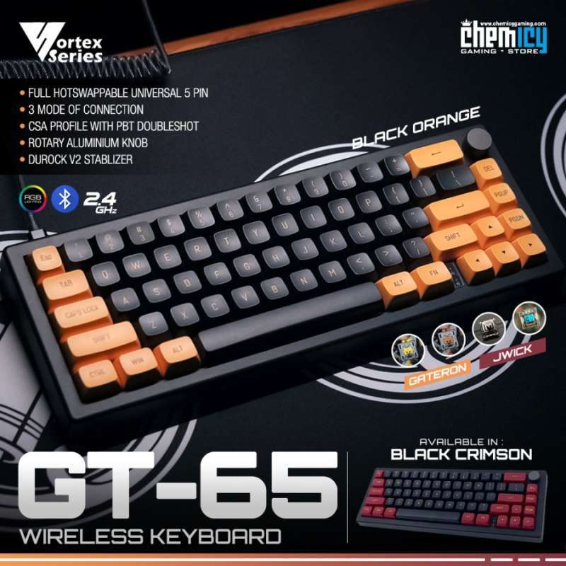 Jual Vortex Series GT65 / GT-65 RGB Hotswap Wireless Mechanical Keyboard di Seller Chemicy ...