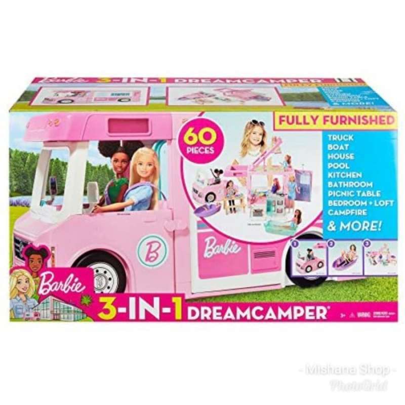 Promo Mobil Boneka Barbie Mattel 3-In-1 New Dream Camper Vehicle Boat ...
