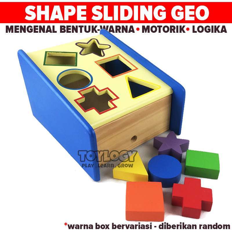 Jual Mainan Edukasi Anak Sliding Geo Shape Sorter Box Puzzle Balok Kayu ...