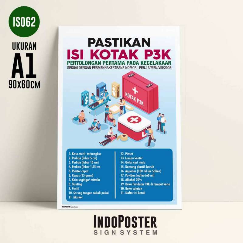 Jual Poster K3 Safety Isi Kotak P3k Pertolongan Pertama Pada Kecelakaan ...