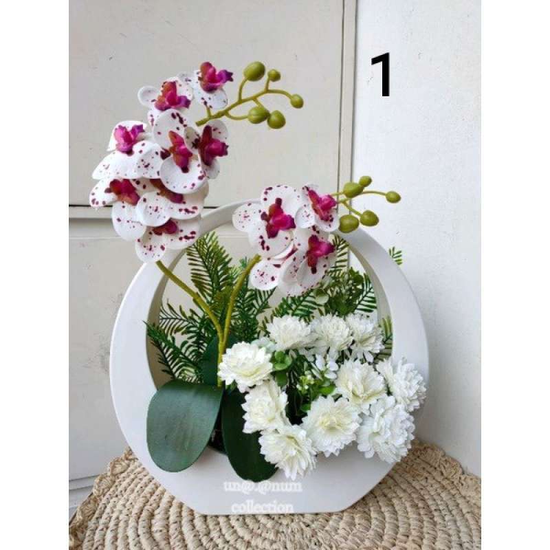 Jual VAS Bunga anggrek latex plus palem krisan artificial vas bulat ...