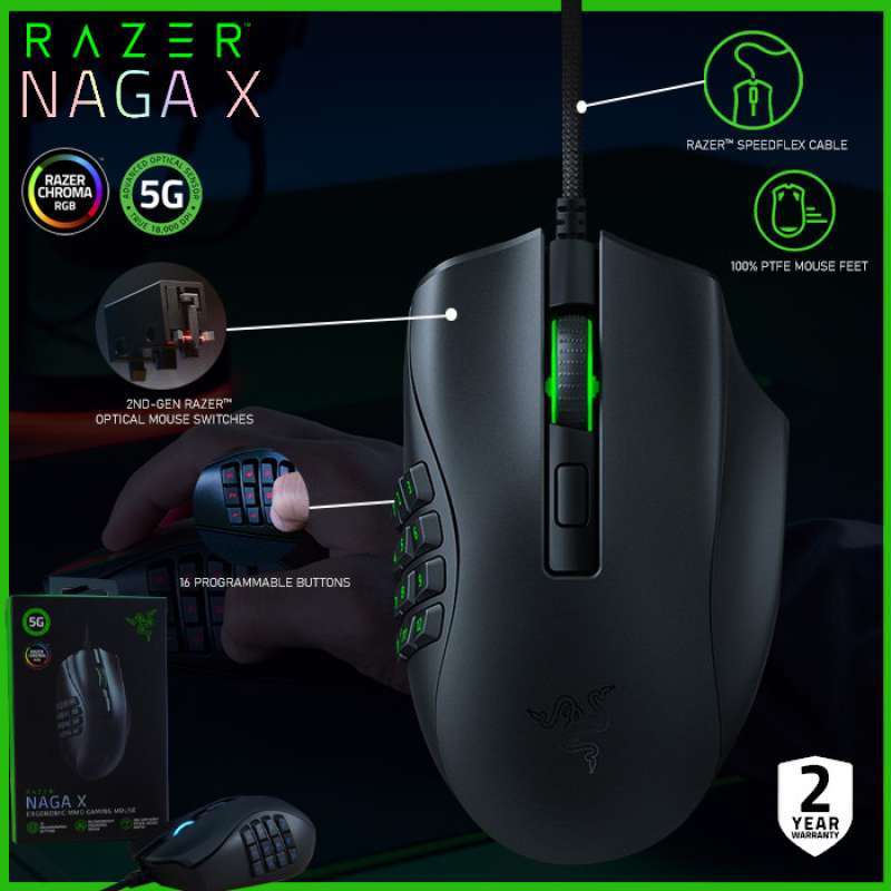 Promo Razer Naga X - Ergonomic MMO Gaming Mouse with 16 buttons Diskon ...
