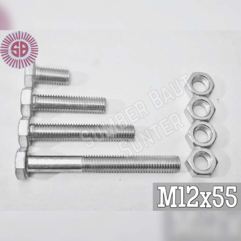 Jual M12x55 Baut Mur Hexagon Putih Bmp Hex 12x55 Kunci 19 Galvanis Di Seller Duma Shop ...